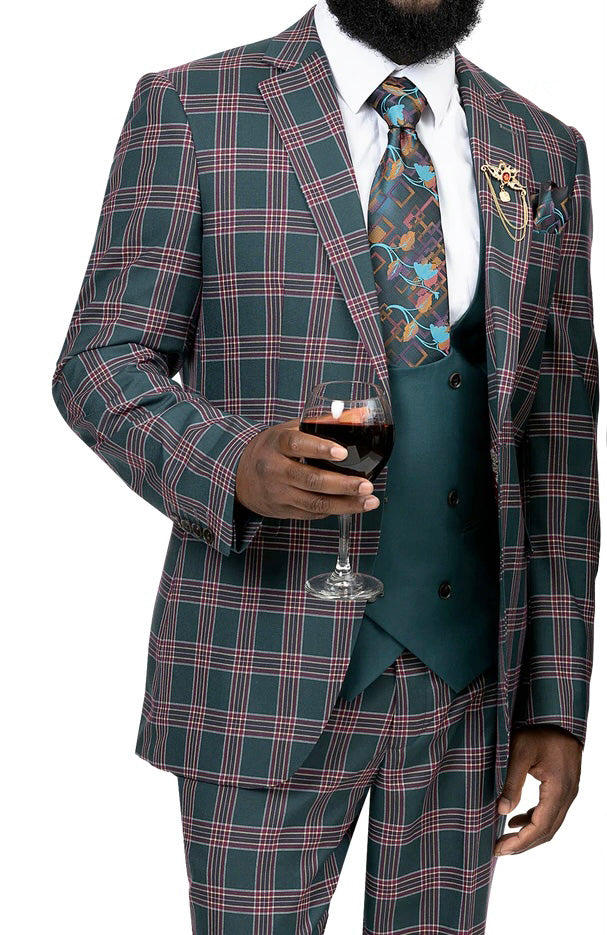 Men’s Fashion 3pc Plaid Suit – Esquire Men’s Freeport